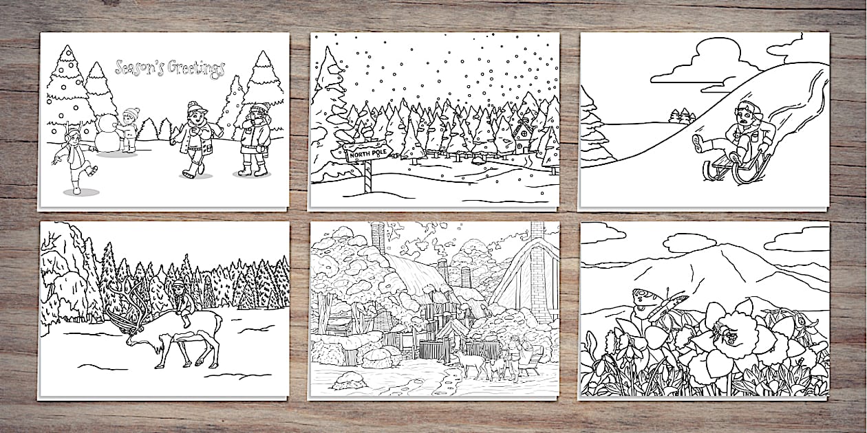 Winter Landscape Colouring Card Pack | Twinkl Party - Twinkl