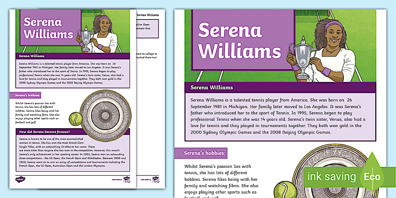 Reading Comprehension Homework Week 12 Serena Williams 3rd/4th Class
