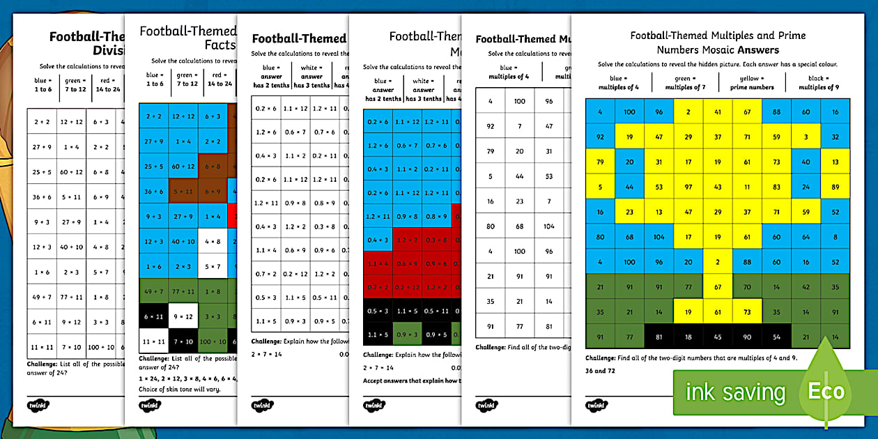 UKS2 Football Themed Multiplication and Division Maths Mosaic Worksheets