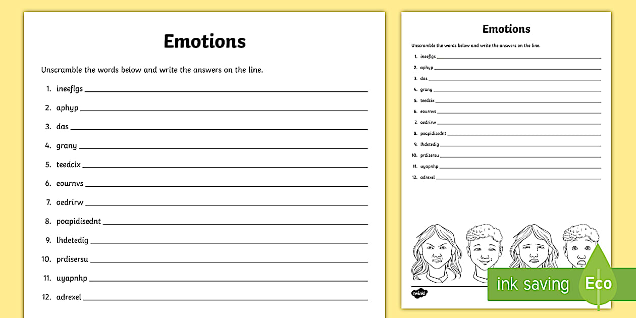 Emotions Word Unscramble (Teacher-Made) - Twinkl