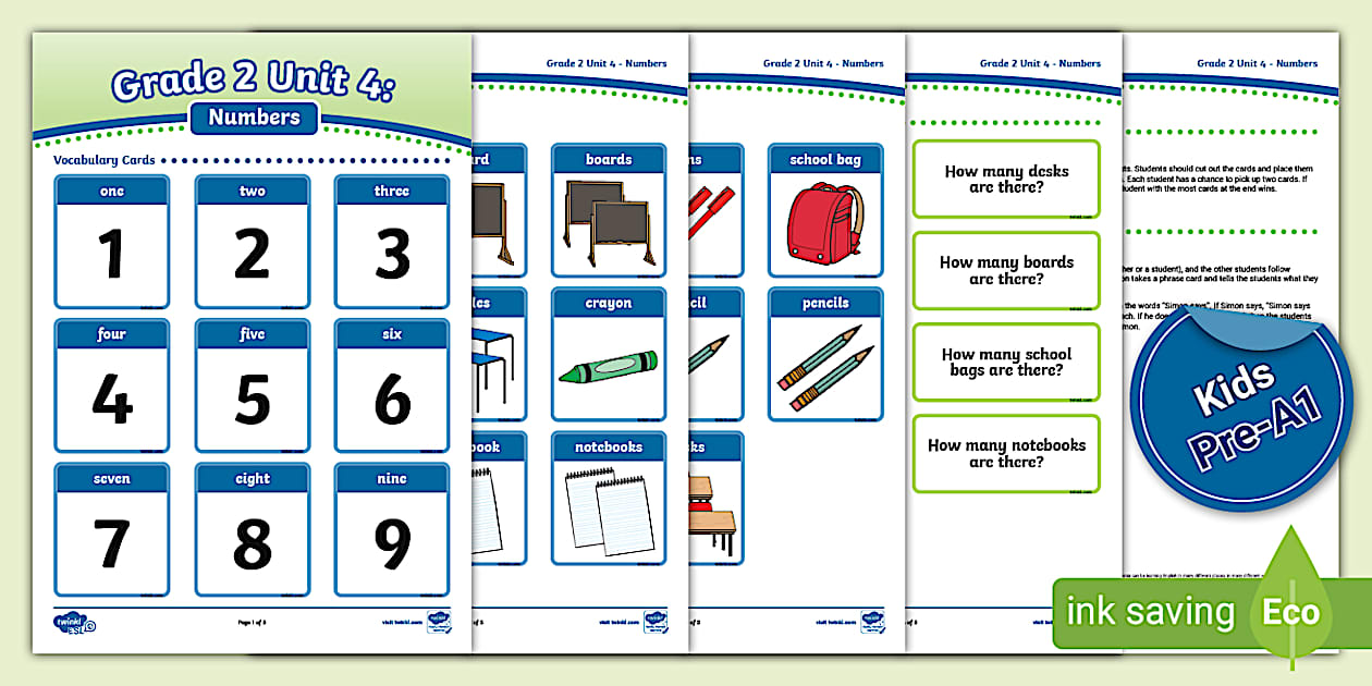 Turkey English Vocab Cards: Grade 2 Unit 4 (Numbers)