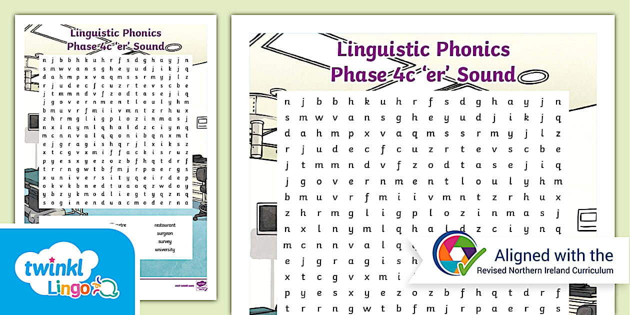 Linguistic Phonics Phase 4c 'er' Sound Word Search - Twinkl