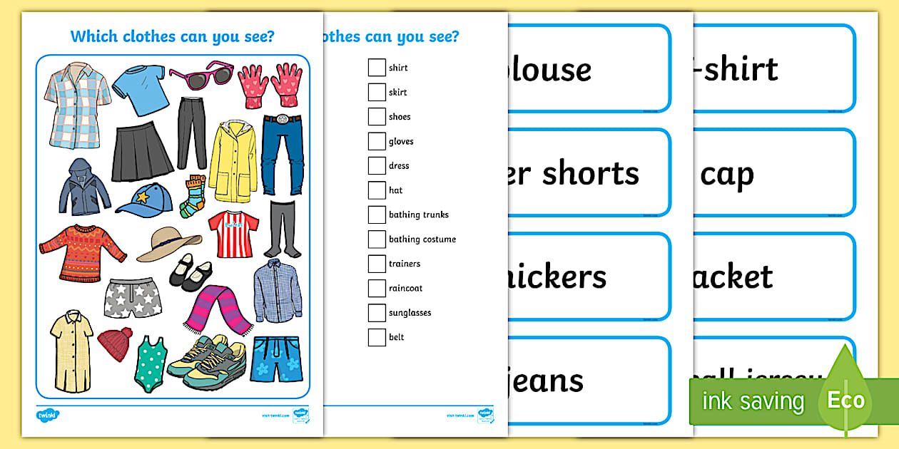 Clothes I Spy Worksheet / (Clothes Games English) - Twinkl