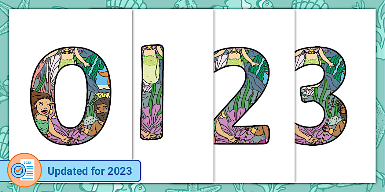 The Little Mermaid Themed A4 Display Numbers - Twinkl
