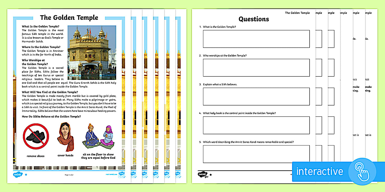 The Golden Temple Differentiated Comprehension Go Respond Worksheet