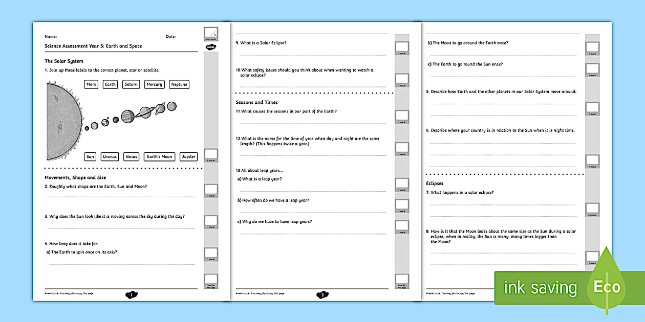 Ages 9-10 Earth and Space End of Unit Assessment - Twinkl
