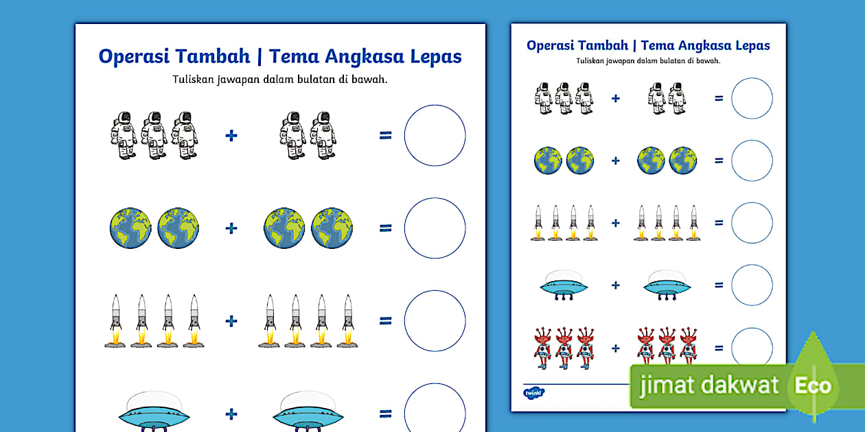 Lembaran Kerja Operasi Tambah - Tema Angkasa Lepas - Twinkl