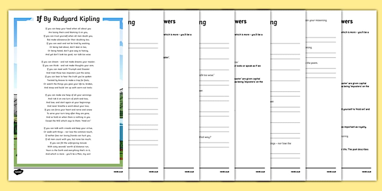 If by Rudyard Kipling Poem Reading Comprehension - KS2