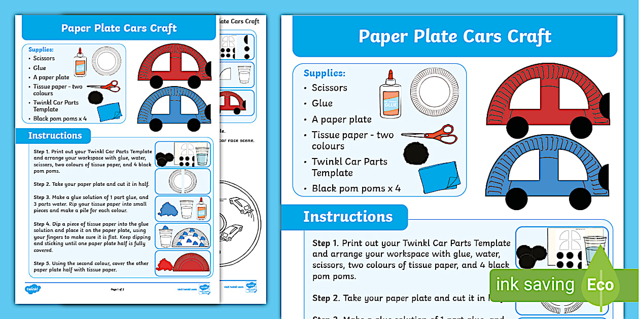 Paper Plate Cars Craft (teacher made) - Twinkl