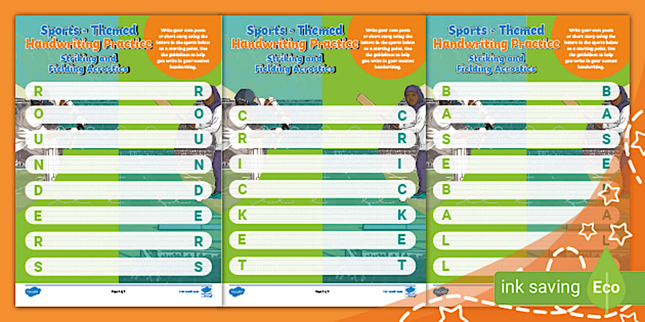 Sports-Themed Handwriting Practice - Striking and Fielding Sports Acrostics