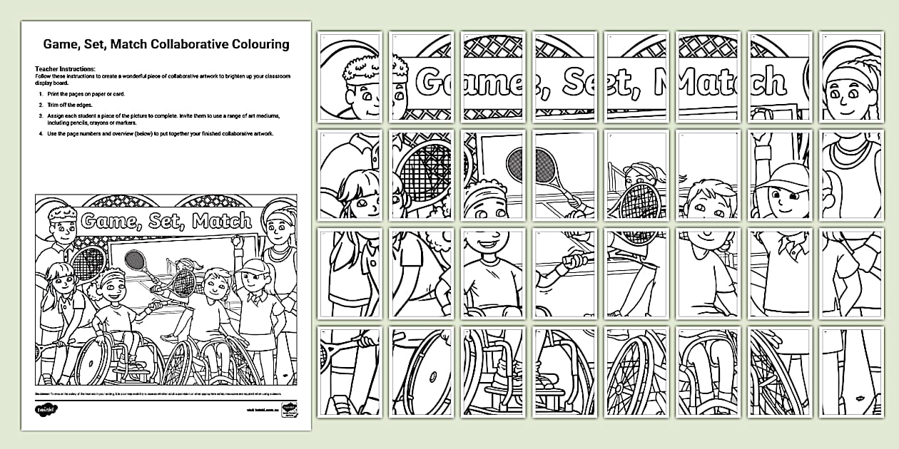 Tennis Game, Set, Match Collaborative Colouring - Twinkl