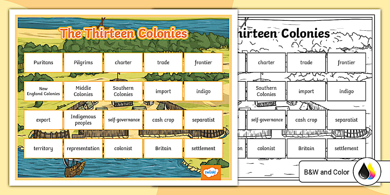 Fifth Grade Thirteen Colonies Vocabulary Mat (teacher made)