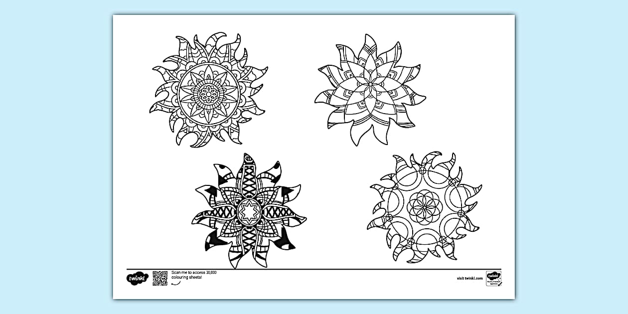 Sun Mandala Colouring Page (Hecho por educadores) - Twinkl