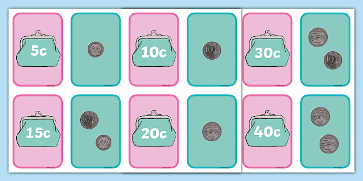 Matching Coins to 50c Matching Cards (teacher made) - Twinkl