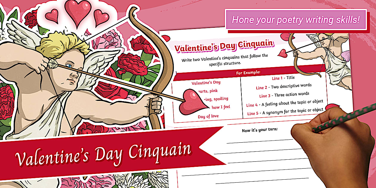 Valentine's Day Cinquain Activity Sheet Years 3 to 6