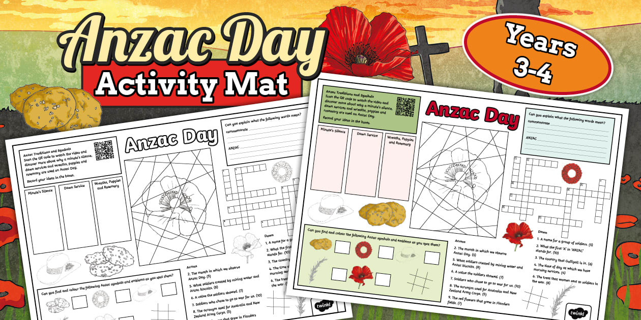 Anzac Day Activity Mat Years 3-4