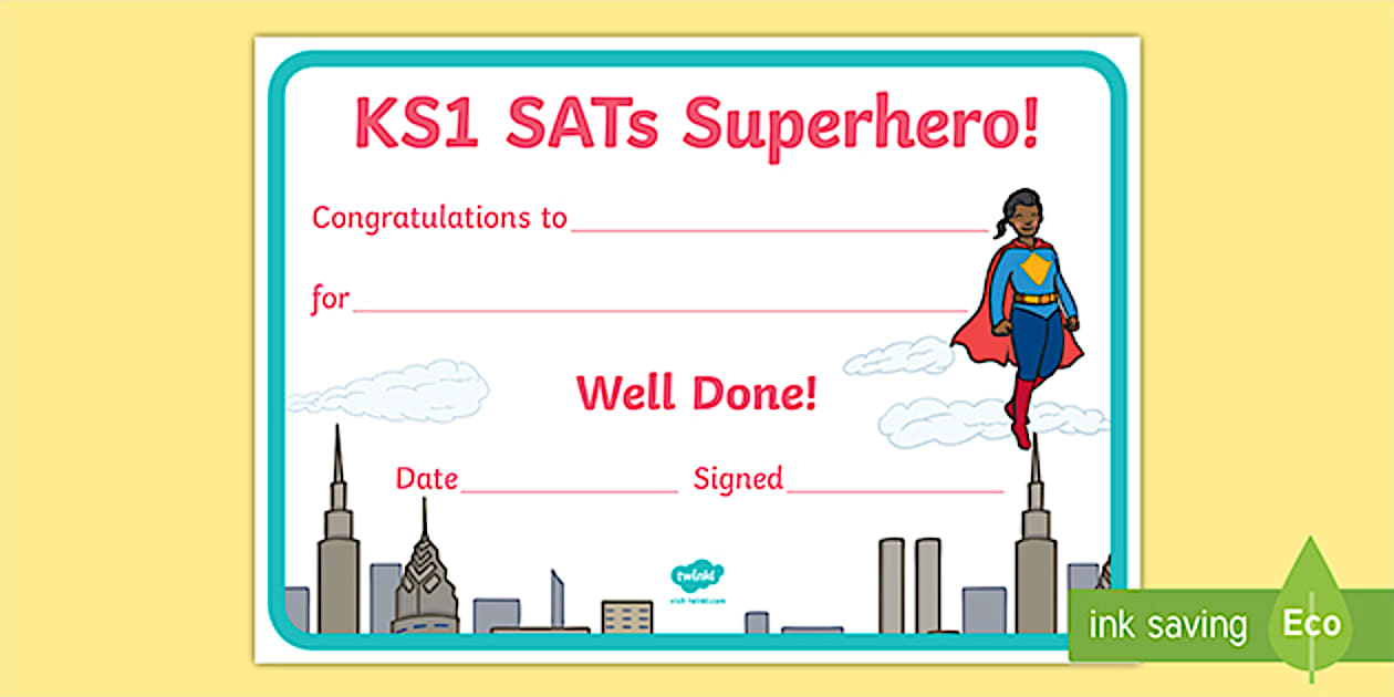 KS1 SATs Superhero Certificate - Twinkl