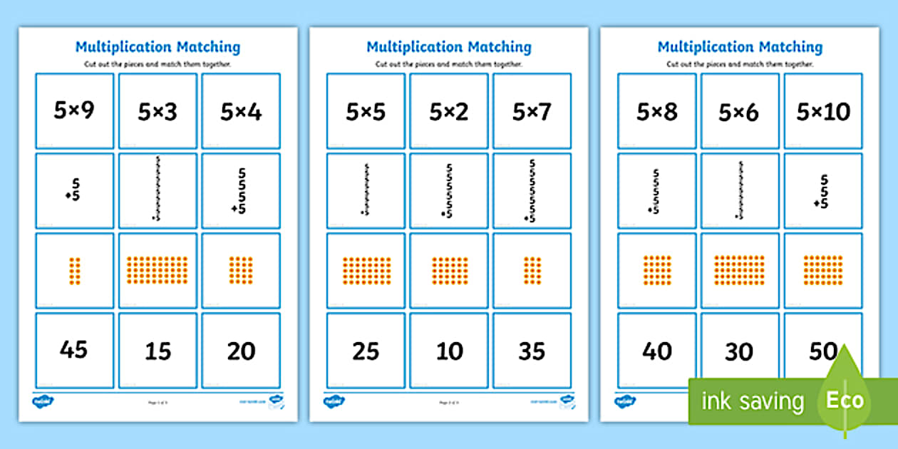 5 Times Table Multiplication Matching Puzzle (teacher made)
