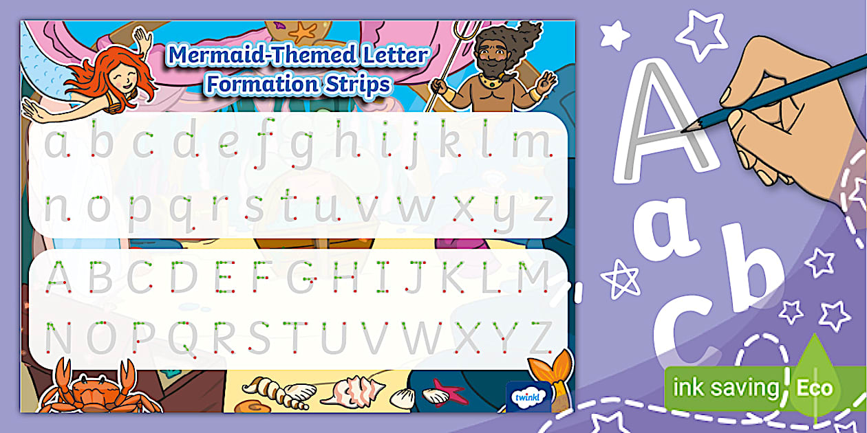 Mermaid-Themed Letter Formation Strips