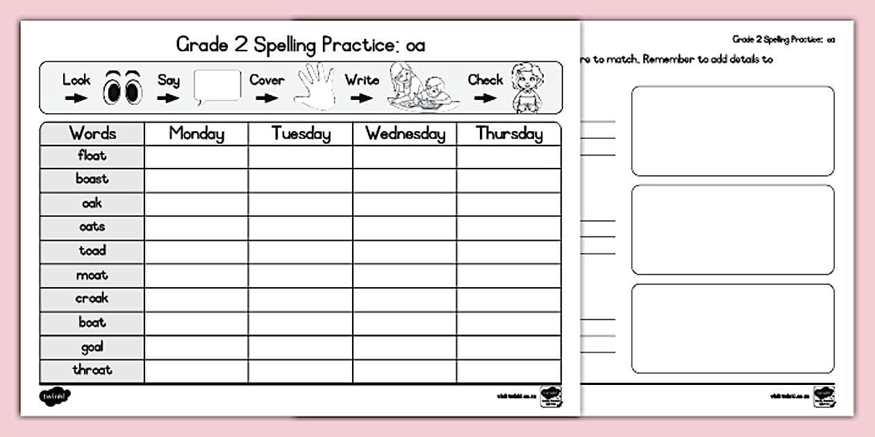Grade 2 oa Phonics Spelling Practice Sheets