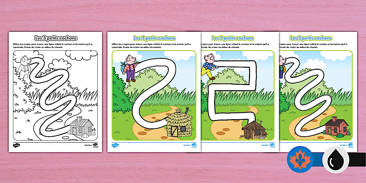 The 3 Little Pigs Fine Motor Activity Sheets French - Twinkl