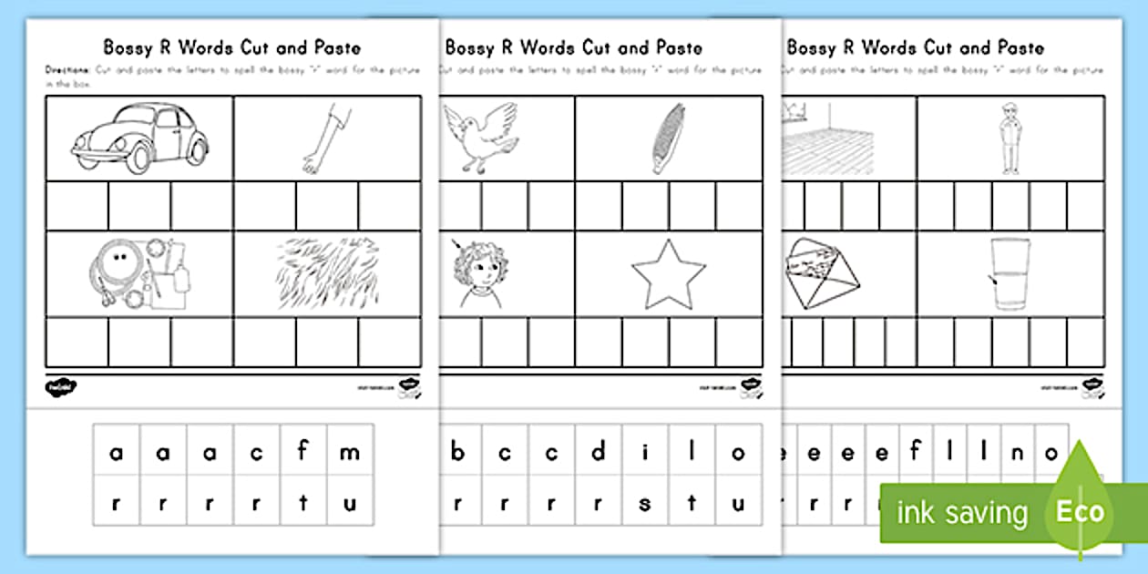 Bossy R Words Cut and Paste Worksheets (teacher made)