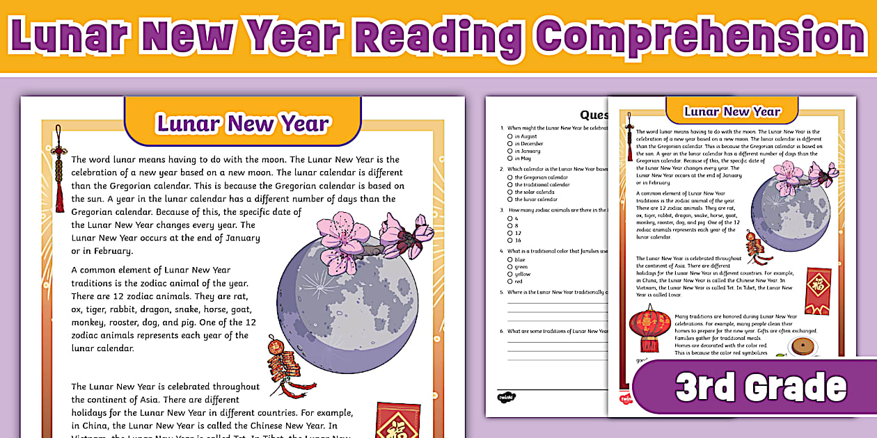 Third Grade Lunar New Year Reading Comprehension Worksheet