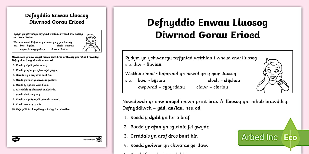 Defnyddio Enwau Lluosog: Diwrnod Gorau Erioed (Teacher-Made)