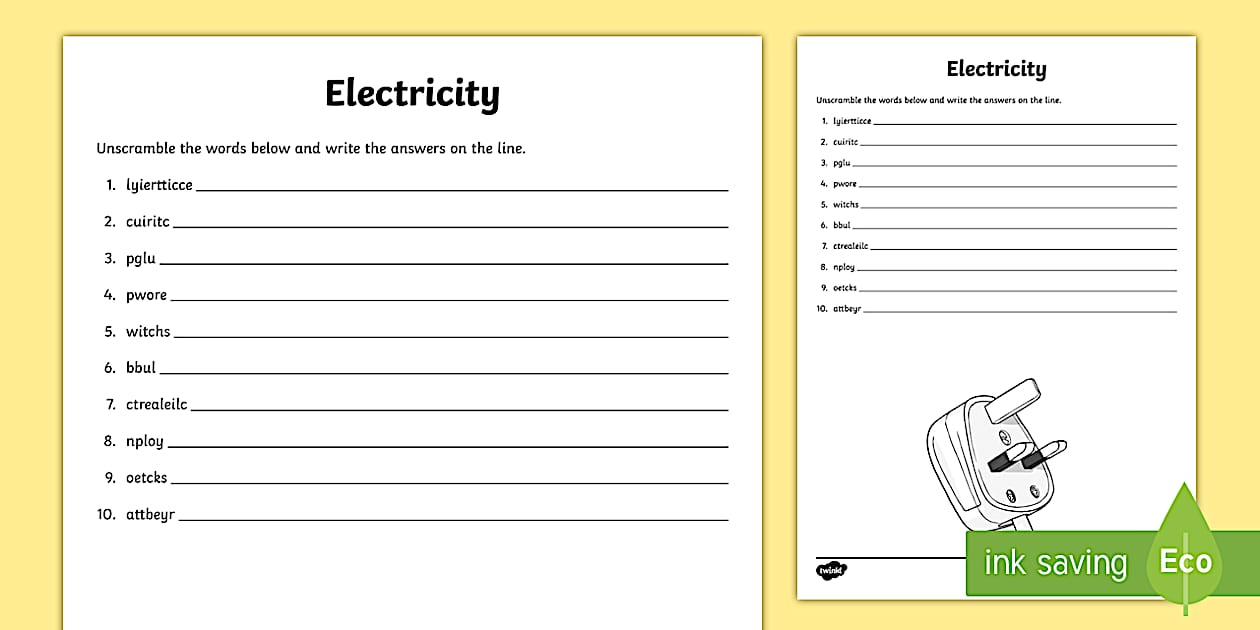 Electricity Word Unscramble (teacher made) - Twinkl