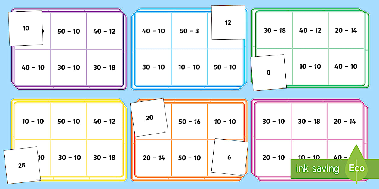 Subtraction Facts within 50 Number Bingo - Subtraction Facts Bingo