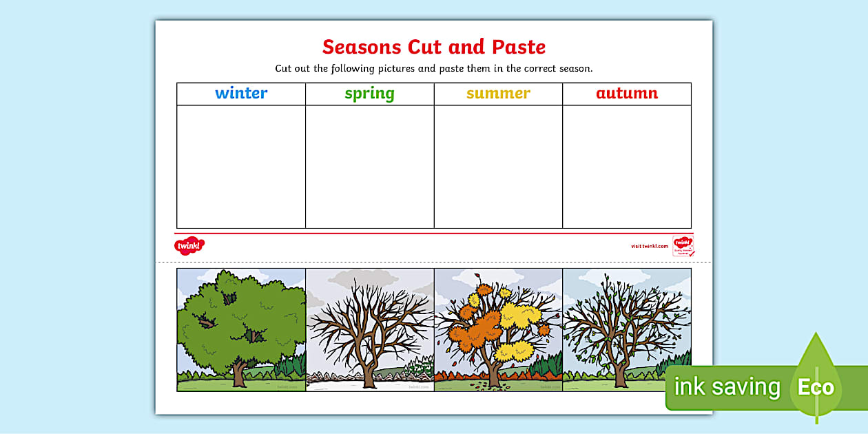Seasons Cut and Stick Activity Sheet (Teacher-Made) - Twinkl