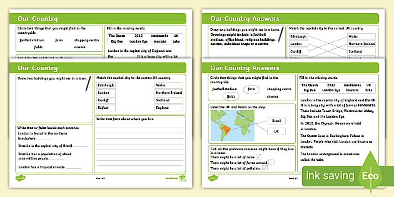 Editable Year 1 Revision Activity Mat: Our Country - Twinkl