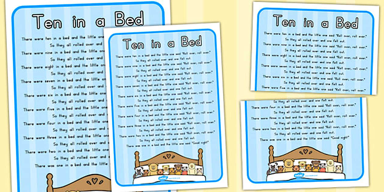 10 in a Bed Nursery Rhyme Poster (teacher made) - Twinkl