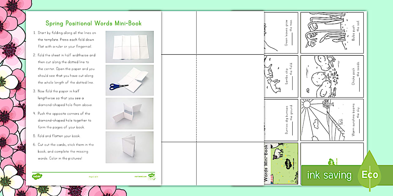 Spring Positional Words Mini Book Worksheet (teacher made)