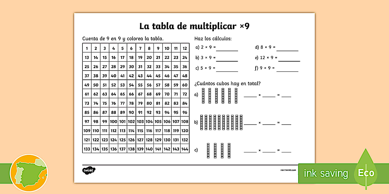 Ficha de actividad: La tabla del 9 (teacher made) - Twinkl