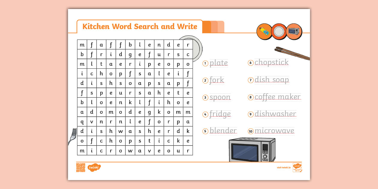 01 Teacher I Am Done ⅼ Kitchen Word Search and Write Activity