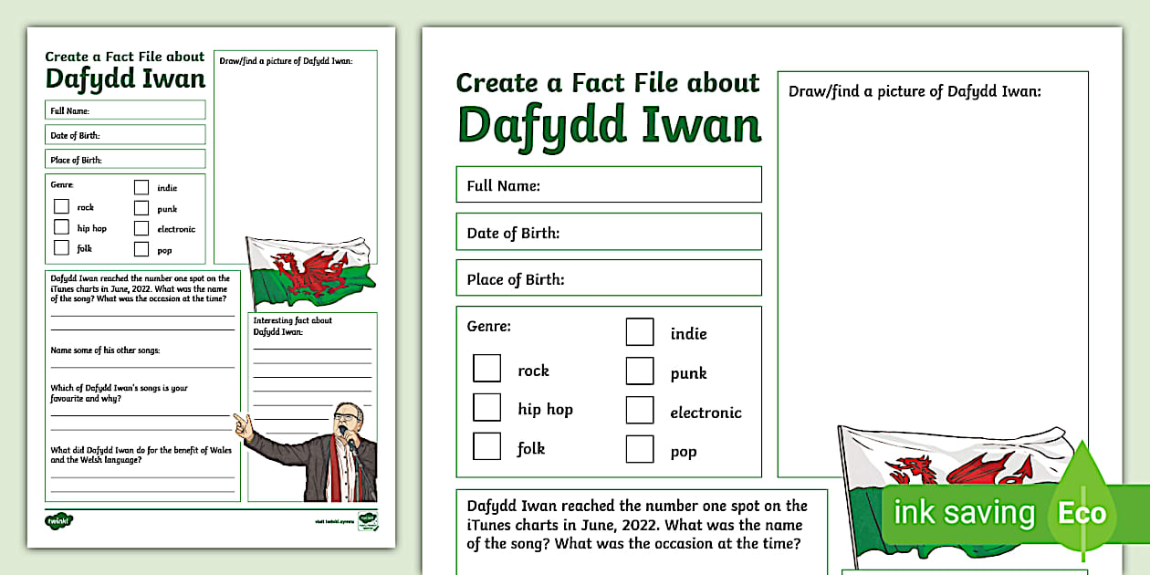 Create a Fact File about Dafydd Iwan (teacher made) - Twinkl
