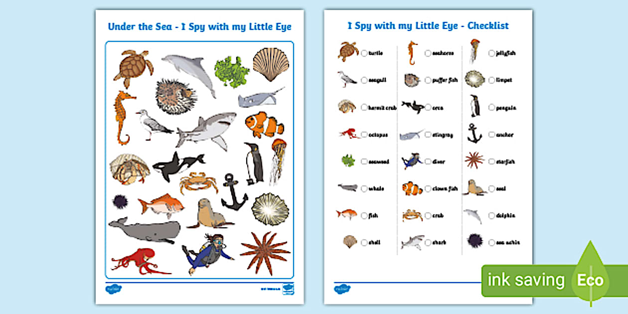 Black and White Under the Sea Themed I Spy With My Little Eye Activity