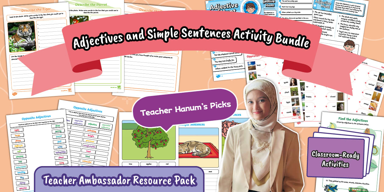 Adjectives and Simple Sentences Activity Bundle