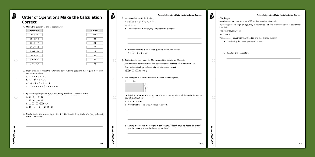 👉 Order of Operations Worksheet | BIDMAS Correct the Statement