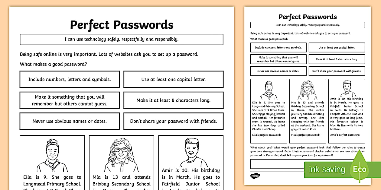 Perfect Passwords Worksheet (Teacher-Made) - Twinkl