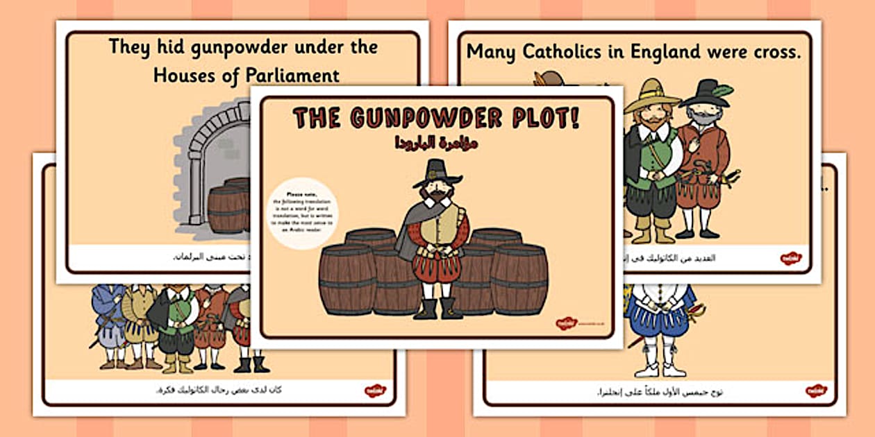 Black and White The Gunpowder Plot Story Sequencing Arabic Translation