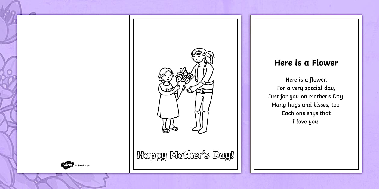 Here is a Flower | Mother’s Day Colouring Cards | Twinkl