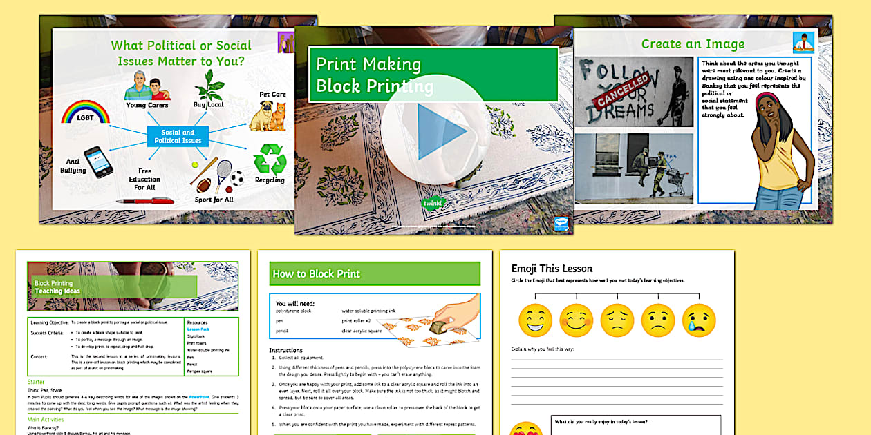 Print Making: Block Printing Lesson Pack (teacher made)