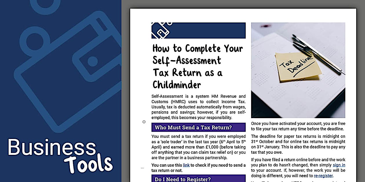 How to complete your Tax Return as a Childminder - Twinkl