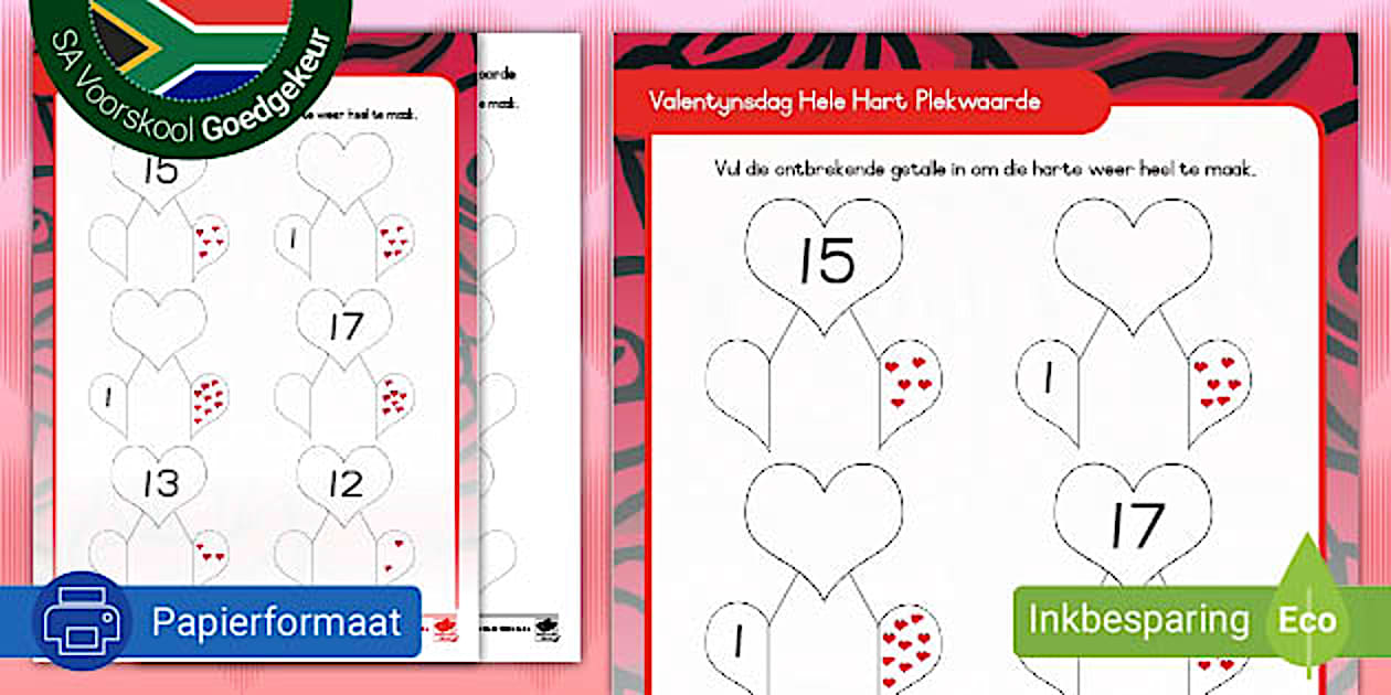 Valentynsdag Hele Hart Plekwaarde Aktiwiteitsbladsy - Twinkl