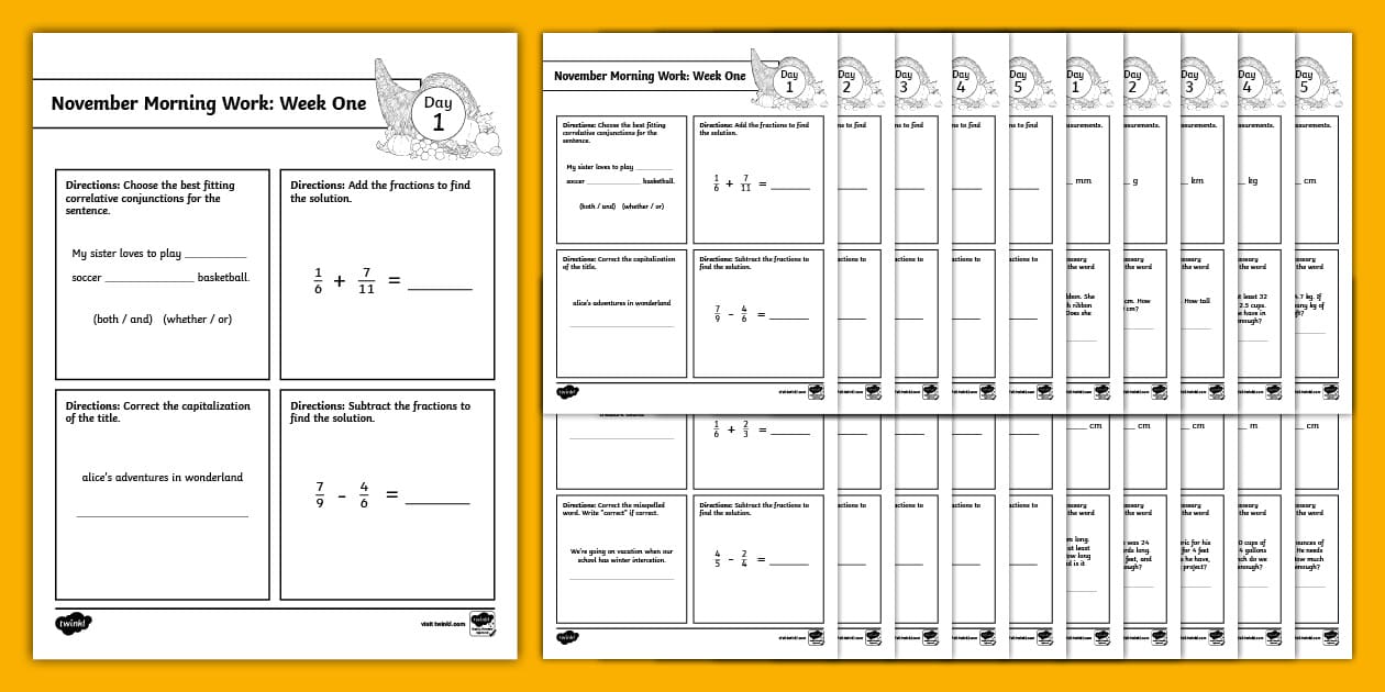 Fifth Grade November Morning Work Bundle - Twinkl