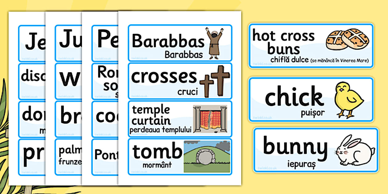 Easter Word Cards Romanian Translation (teacher made)