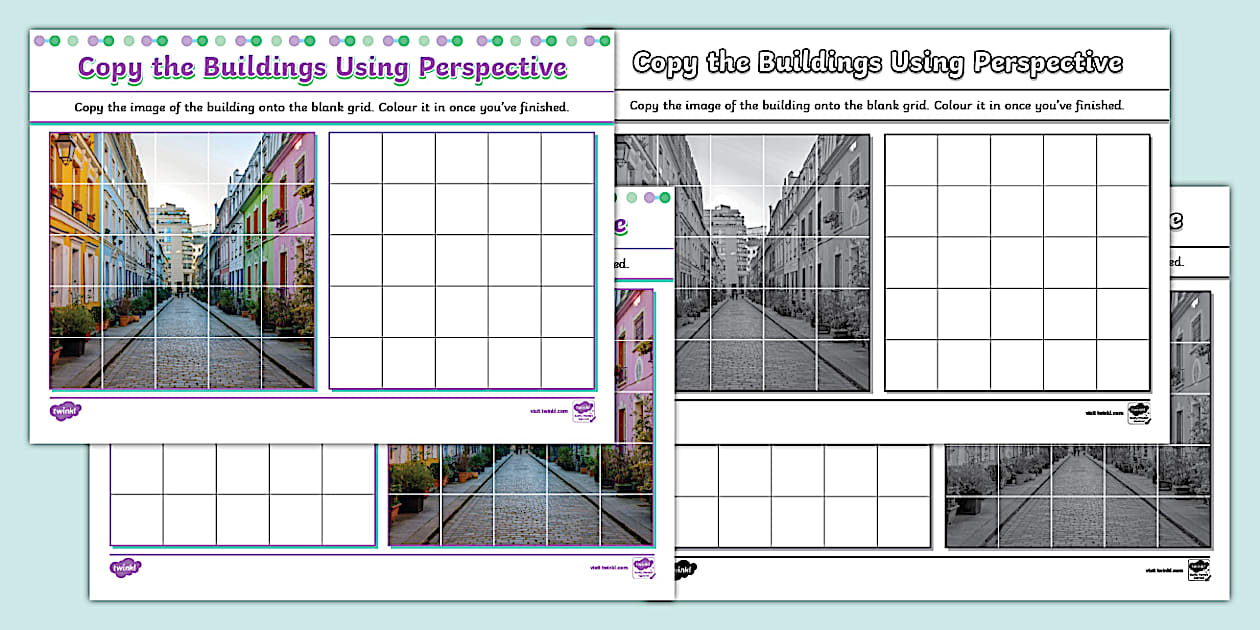 Copy the Buildings Using Perspective Worksheet - Twinkl