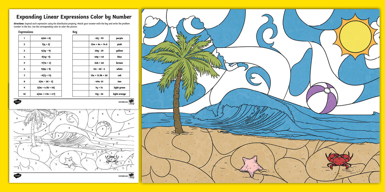 Seventh Grade Beach Color by Number Worksheet | Twinkl USA
